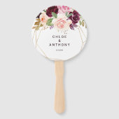 Gold Geometric Green Burgundy Floral Wedding Hand Fan | Zazzle