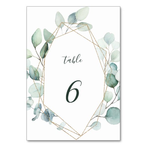 Gold Geometric Greenery Foliage Wedding Table Number | Zazzle