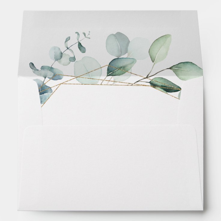 Gold Geometric Greenery Pre-Printed Address 5x7 Envelope | Zazzle