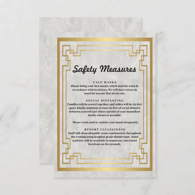 Gold Geometric Marble Safety Measures Enclosure Card | Zazzle