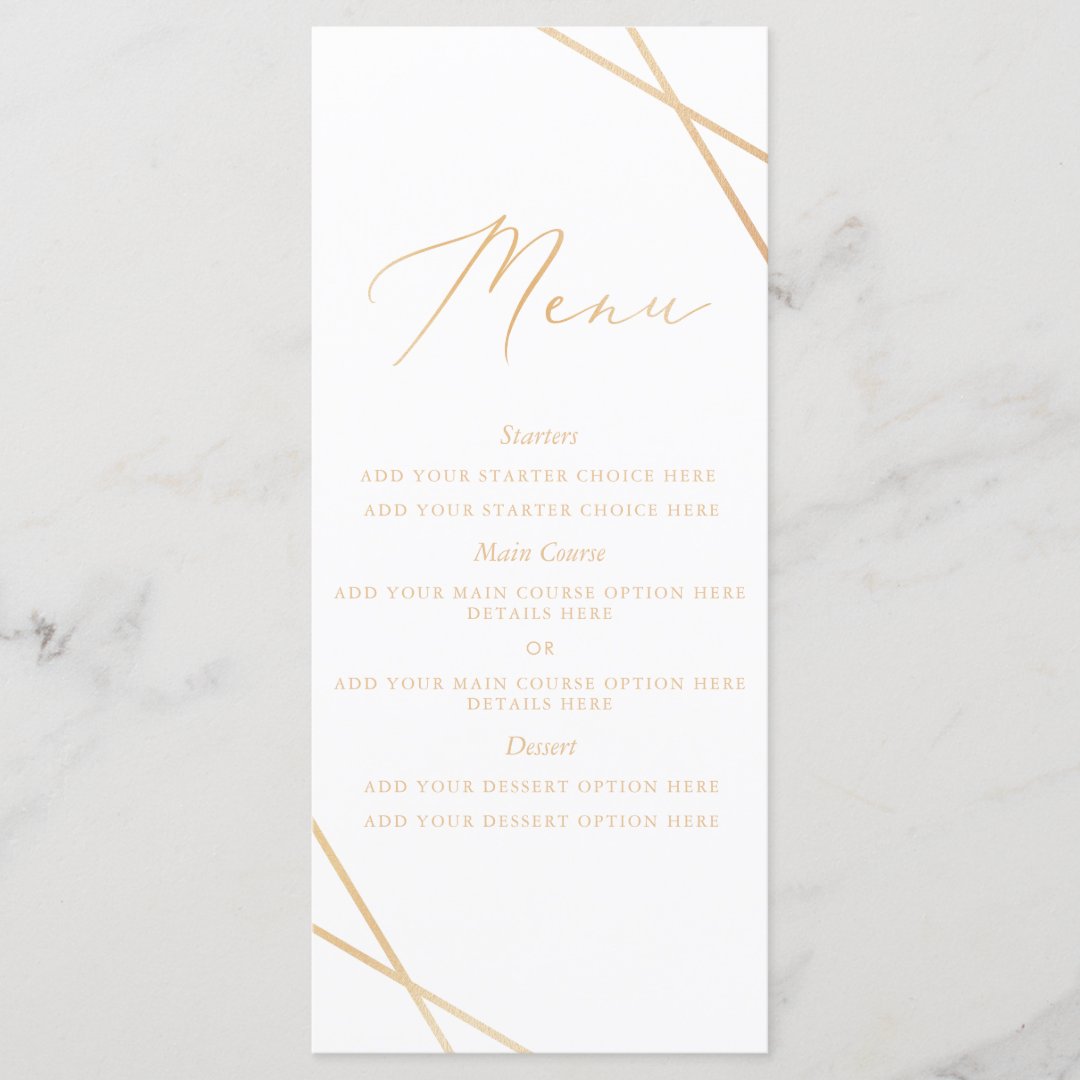 Gold Geometric Menu Card | Zazzle