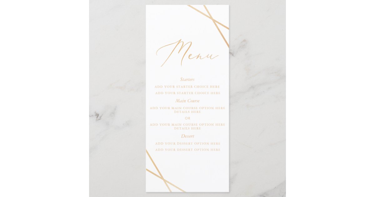 Gold Geometric Menu Card | Zazzle