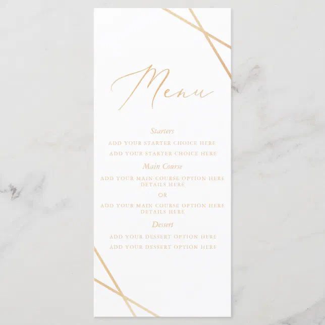 Gold Geometric Menu Card | Zazzle