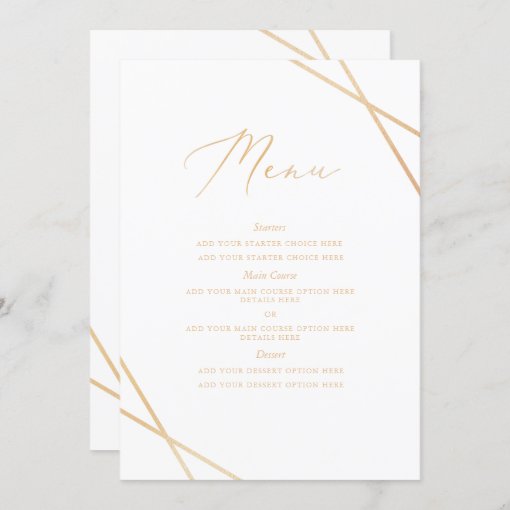 Gold Geometric Menu Card | Zazzle