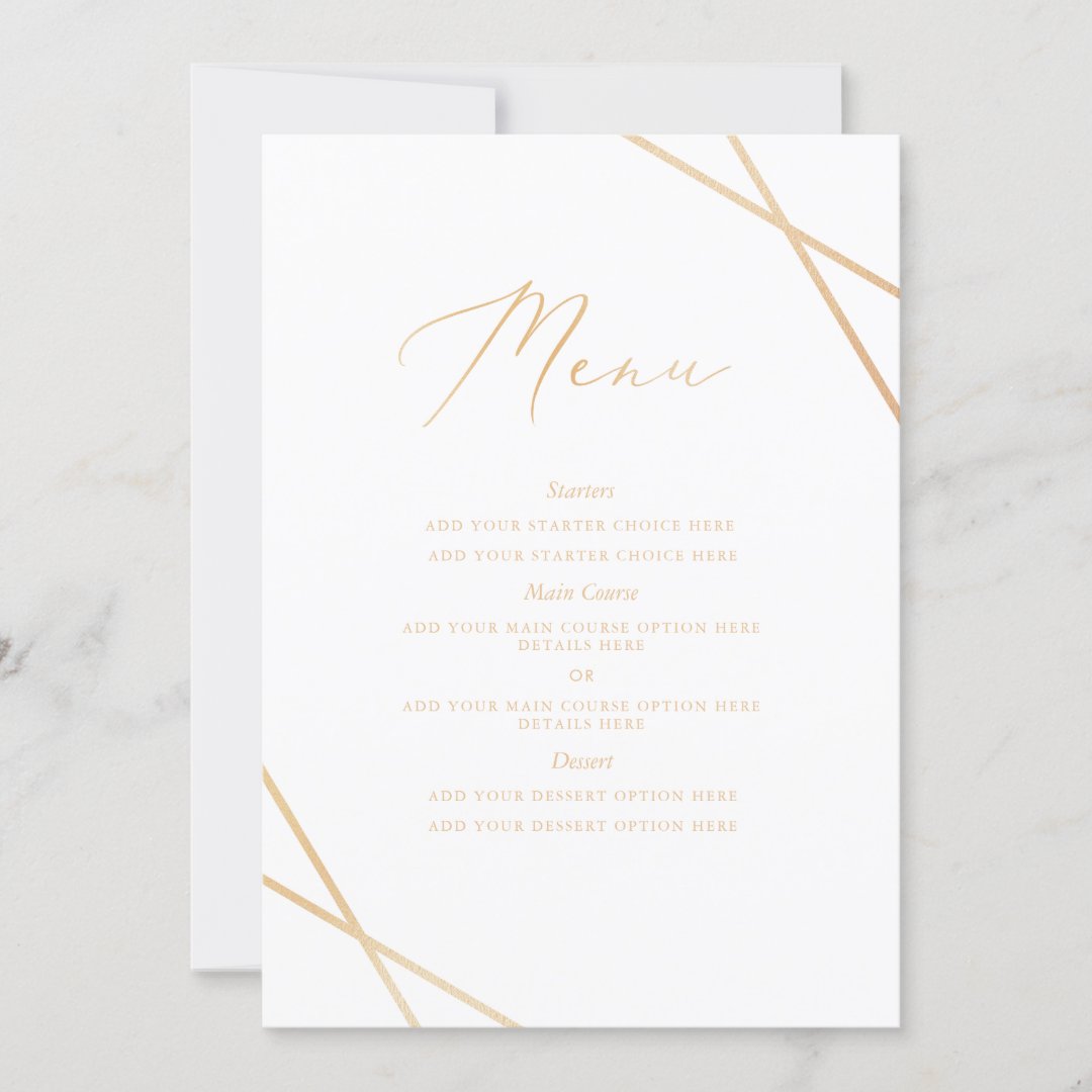 Gold Geometric Menu Card | Zazzle