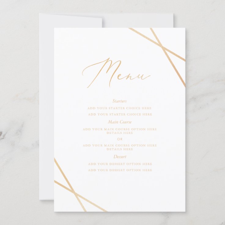 Gold Geometric Menu Card | Zazzle
