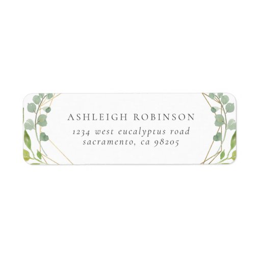 Gold Geometric & Watercolor Eucalyptus Greenery Label | Zazzle