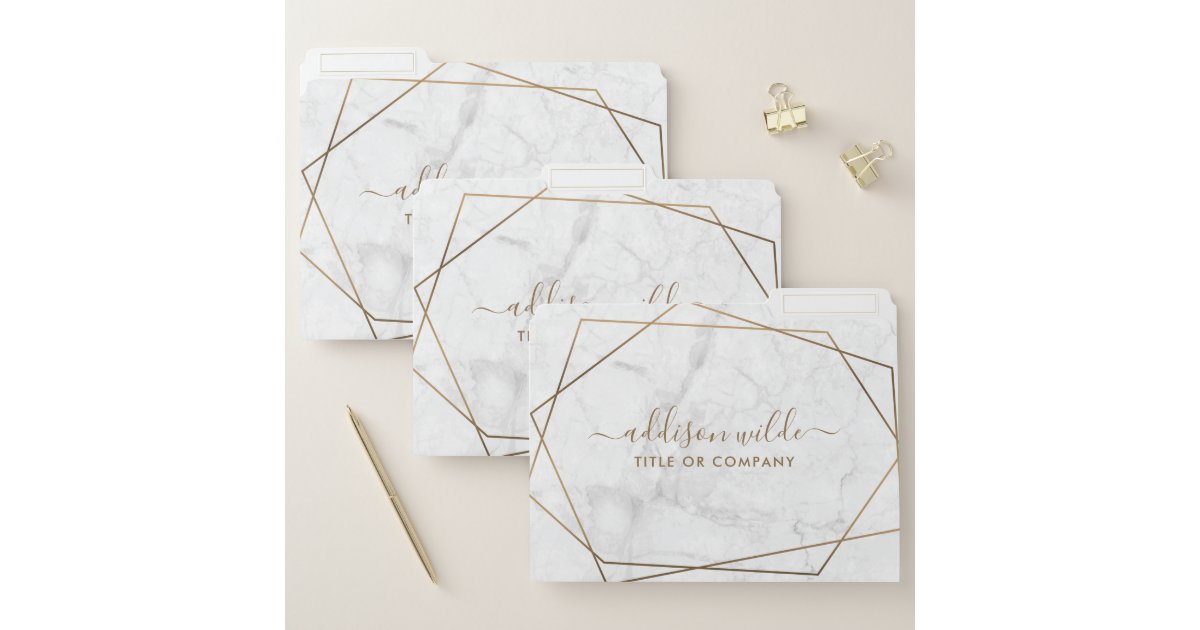 Gold Geometric White Marble Abstract Business File Folder | Zazzle