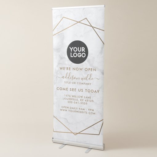 Gold Geometric White Marble Abstract Simple Modern Retractable Banner ...