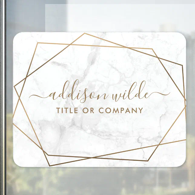 Gold Geometric White Marble Business Door Sign | Zazzle