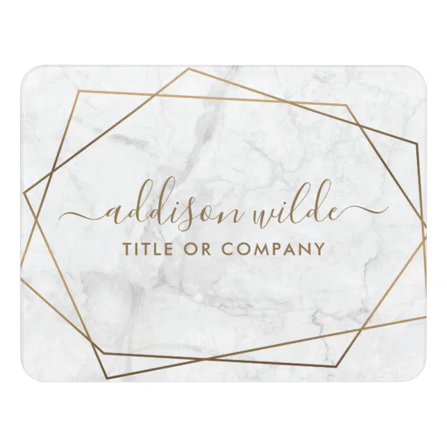 Gold Geometric White Marble Business Door Sign | Zazzle