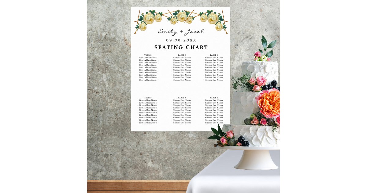 Gold Geometric Yellow Floral Wed 60 Seating Chart | Zazzle