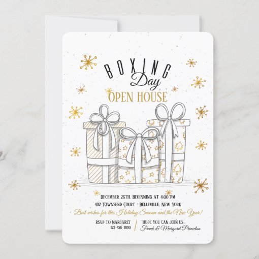Gold Gifts Boxing Day Invitation | Zazzle