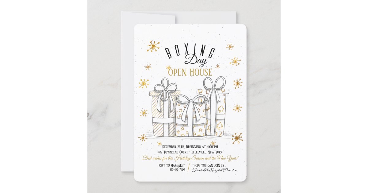 Gold Gifts Boxing Day Invitation | Zazzle