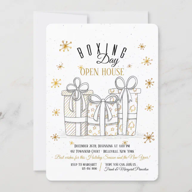 Gold Gifts Boxing Day Invitation | Zazzle