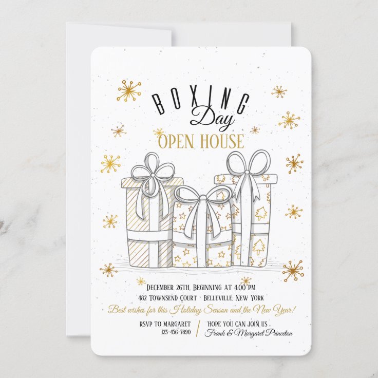 Gold Gifts Boxing Day Invitation | Zazzle