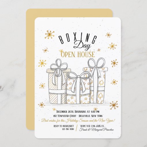 Gold Gifts Boxing Day Invitation | Zazzle