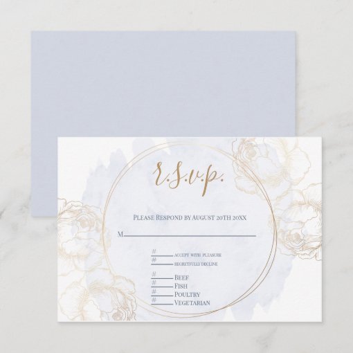 Gold Gilded Rose on Dusty Blue RSVP Card | Zazzle
