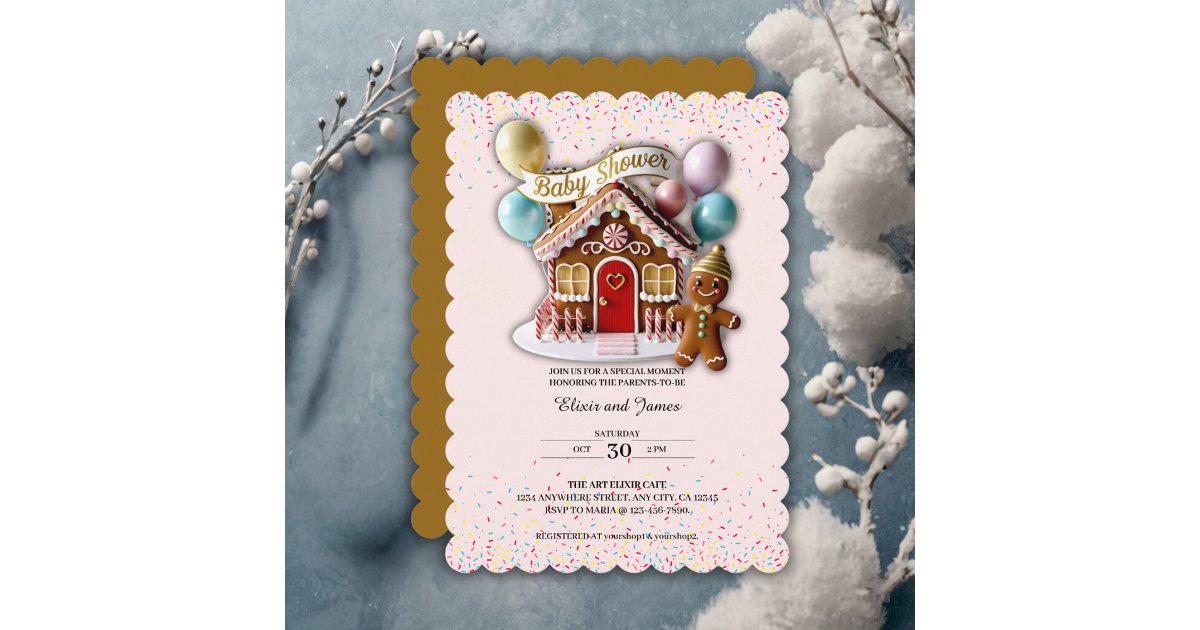 Gold Gingerbread House Baby Shower Invitation | Zazzle