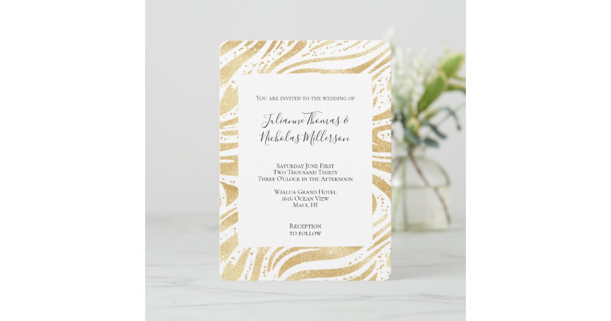 Gold Glam Abstract Swirls Wedding Invitation | Zazzle