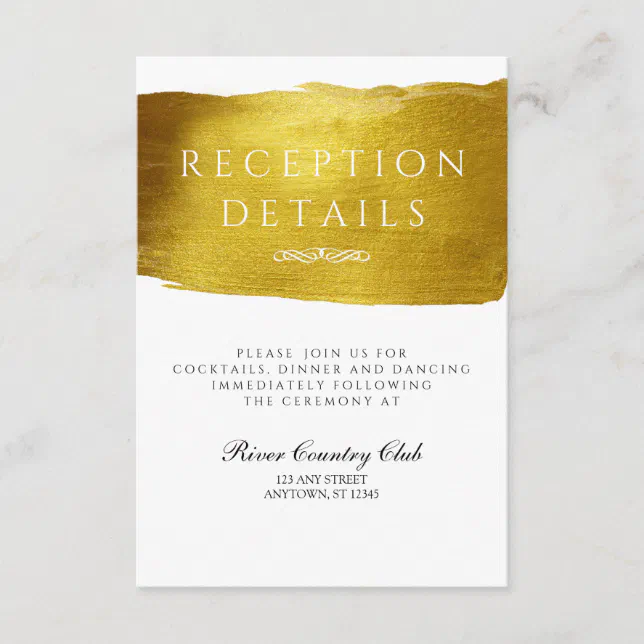 Gold Glam and Elegant Wedding Reception card | Zazzle