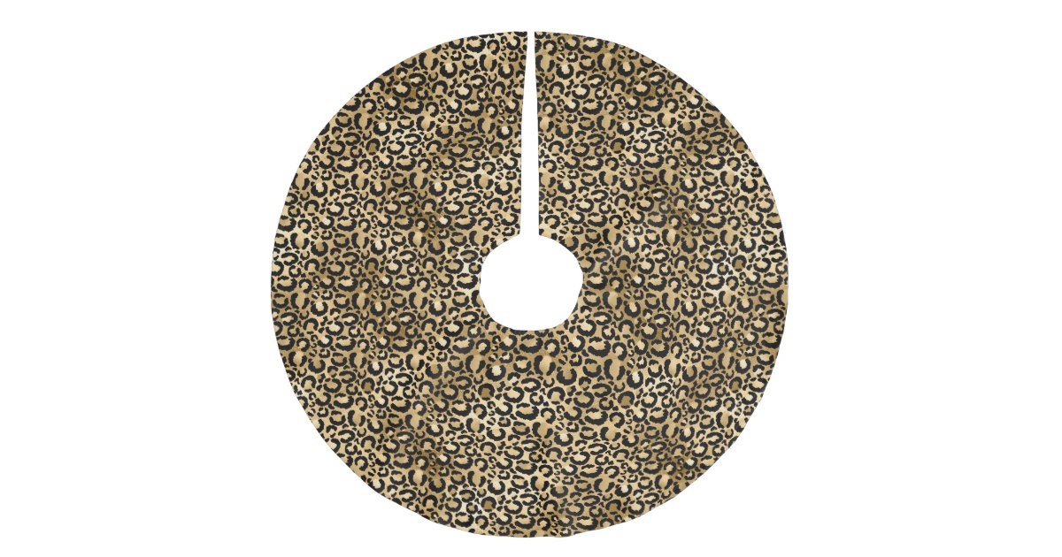 Gold Glam Black Leopard Print Brushed Polyester Tree Skirt | Zazzle