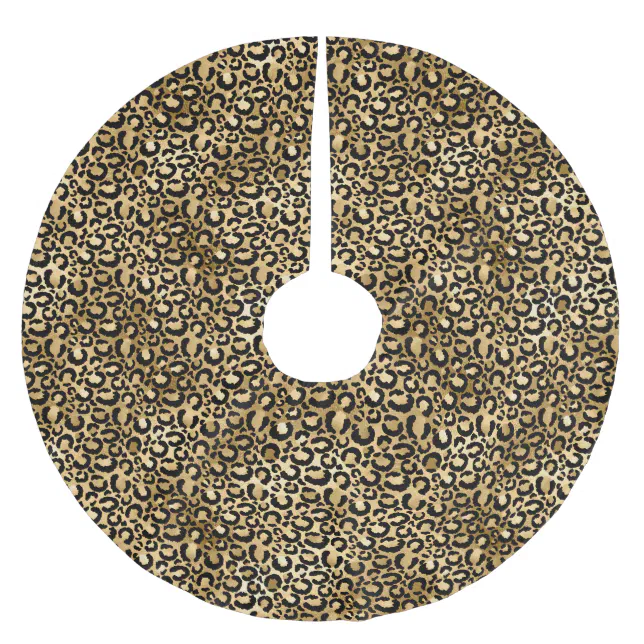 Gold Glam Black Leopard Print Brushed Polyester Tree Skirt | Zazzle