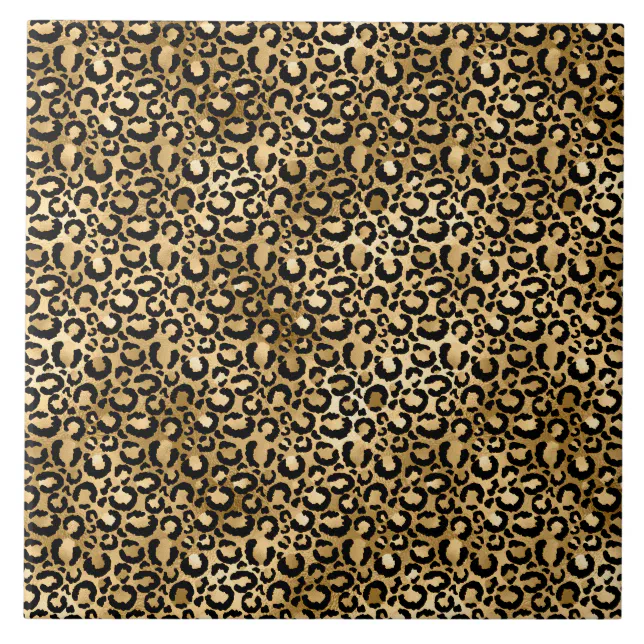 Gold Glam Black Leopard Print Ceramic Tile | Zazzle