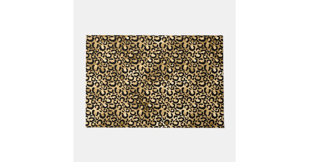 Gold Glam Black Leopard Print Doormat | Zazzle