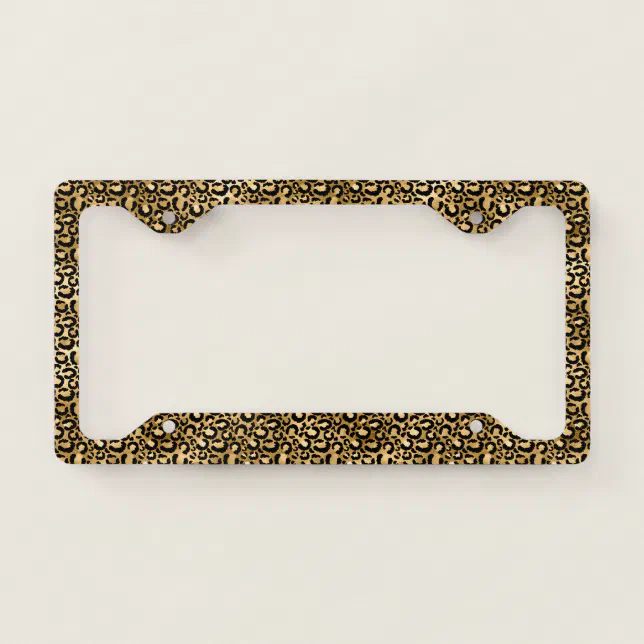 Gold Glam Black Leopard Print License Plate Frame | Zazzle