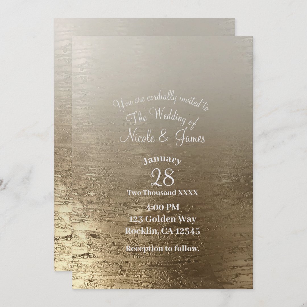 Gold Glam Gilded Brush Modern Elegance Wedding Invitation | Zazzle