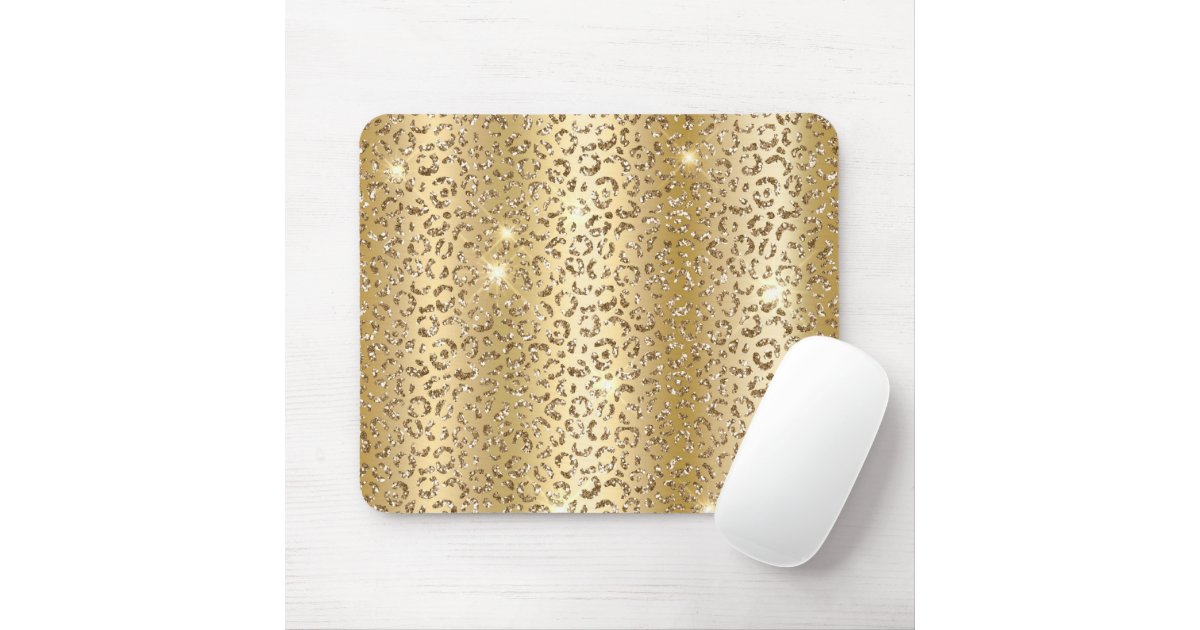 Gold Glam Glitter Leopard Mouse Pad | Zazzle