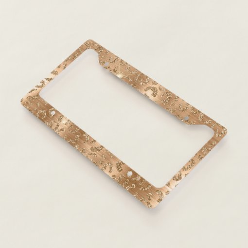 Gold Glam Glitter Leopard Print License Plate Frame | Zazzle