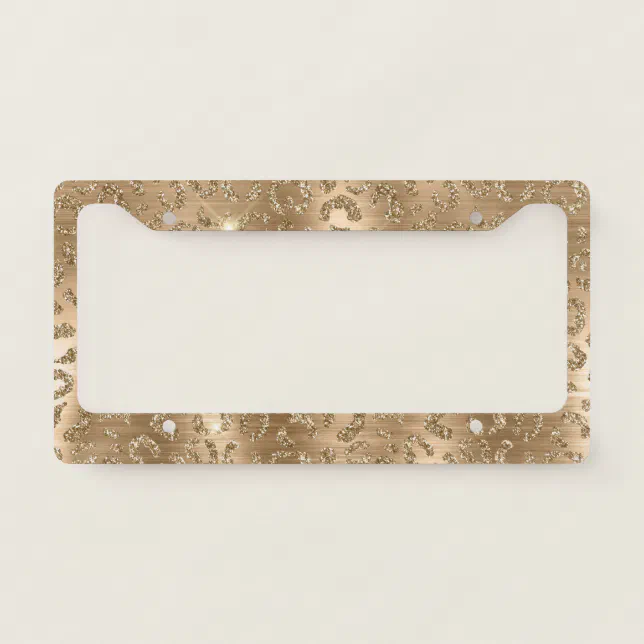Gold Glam Glitter Leopard Print License Plate Frame | Zazzle