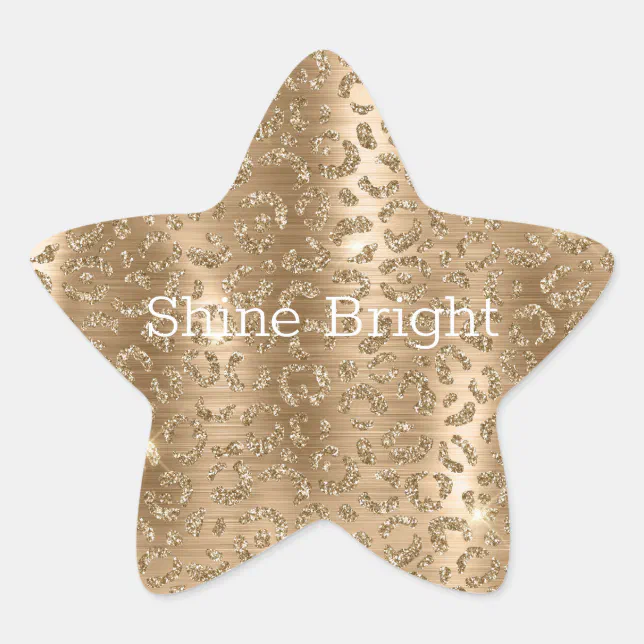 Gold Glam Glitter Leopard Print Star Sticker | Zazzle