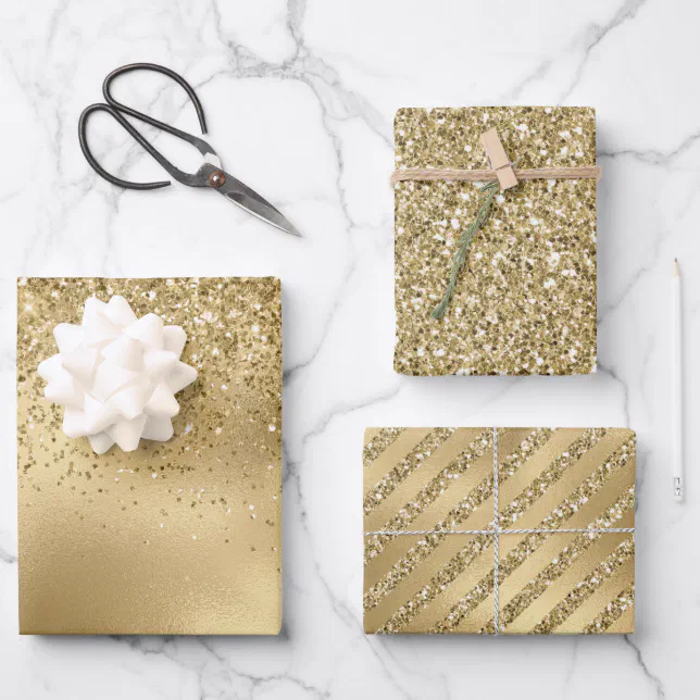 Gold Glam Glitzy Glitter Sparkle Wrapping Paper Sheets | Zazzle