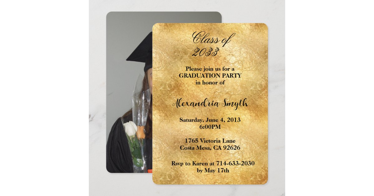 Gold Glam Graduation Your Photo Invitation | Zazzle