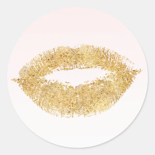 Gold Glam Kiss Lips Blush Pink Ombre Classic Round Sticker | Zazzle