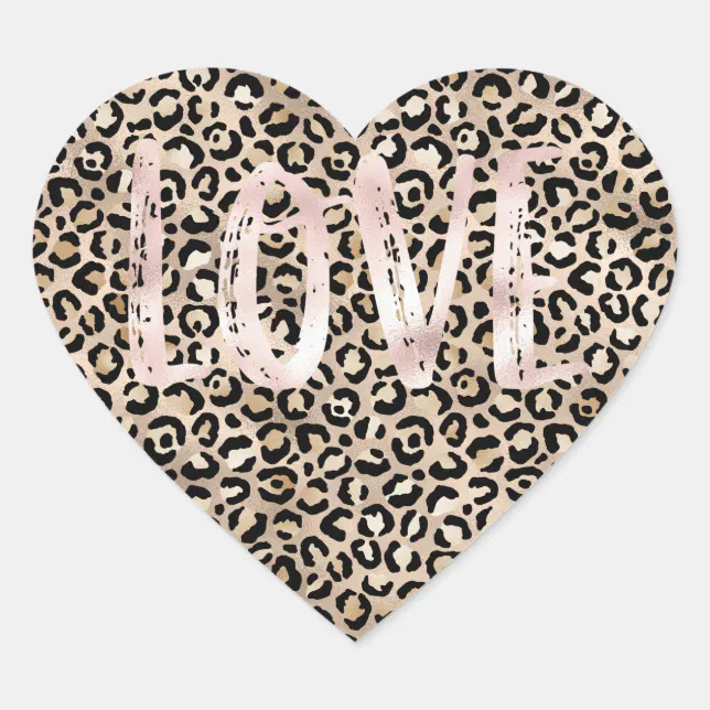 Gold Glam Leopard Print Pink Love Heart Sticker | Zazzle