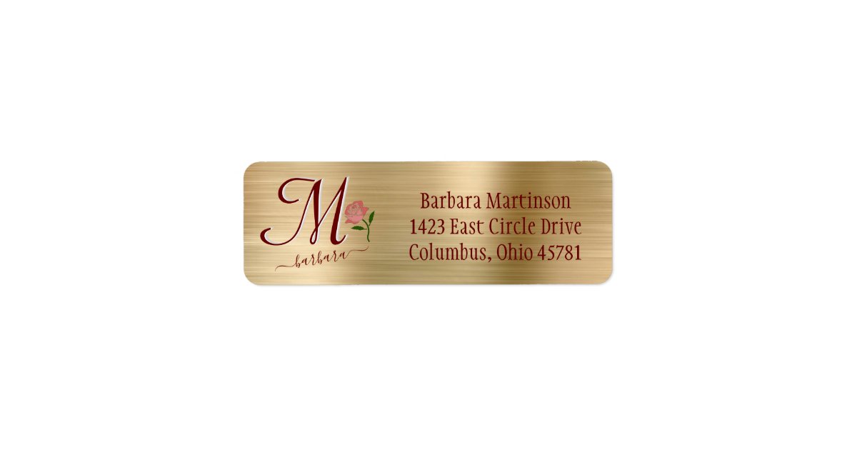 Gold Glam Red Rose Custom Monogram Name Label | Zazzle