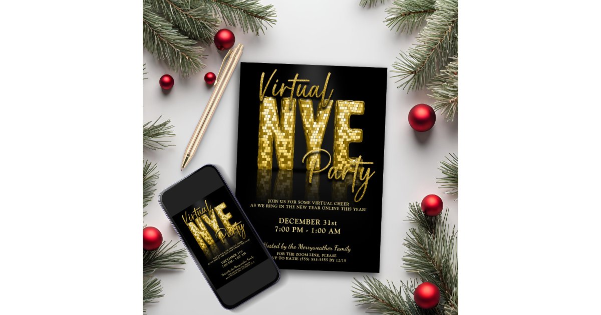 Gold Glam Virtual New Years Eve Party Invitation | Zazzle