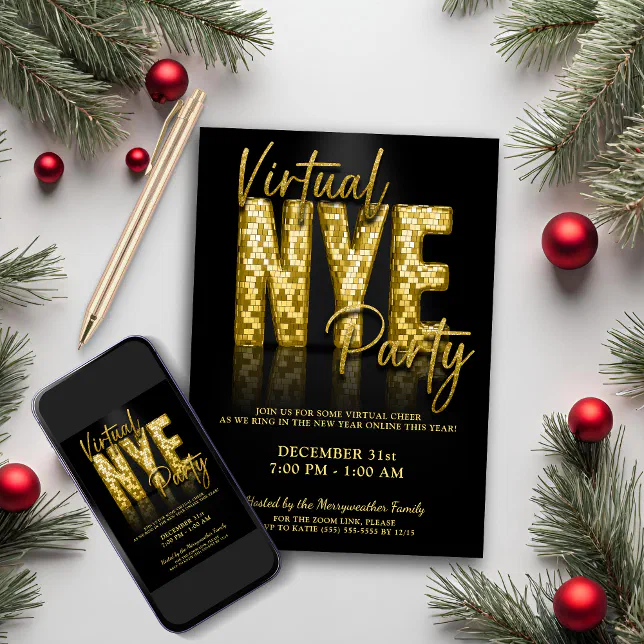 Gold Glam Virtual New Years Eve Party Invitation | Zazzle