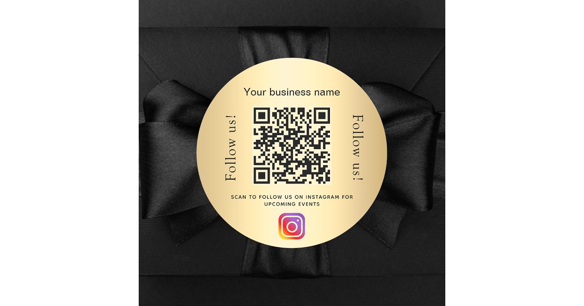 Gold glamorous business qr code instagram classic round sticker | Zazzle