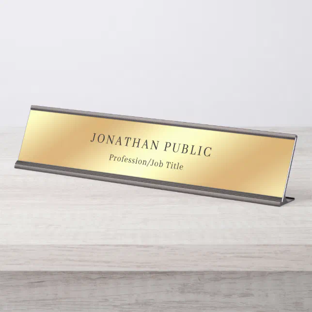 Gold Glamorous Template Modern Elegant Design Desk Name Plate | Zazzle