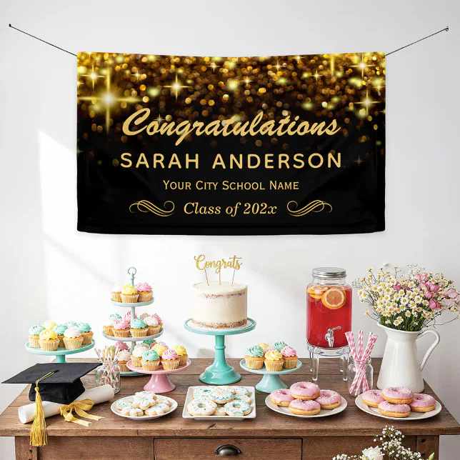 Gold Glamour Glitter Sparkles Graduation Party Banner | Zazzle
