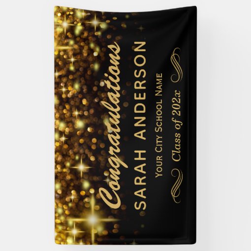 Gold Glamour Glitter Sparkles Graduation Party Banner | Zazzle