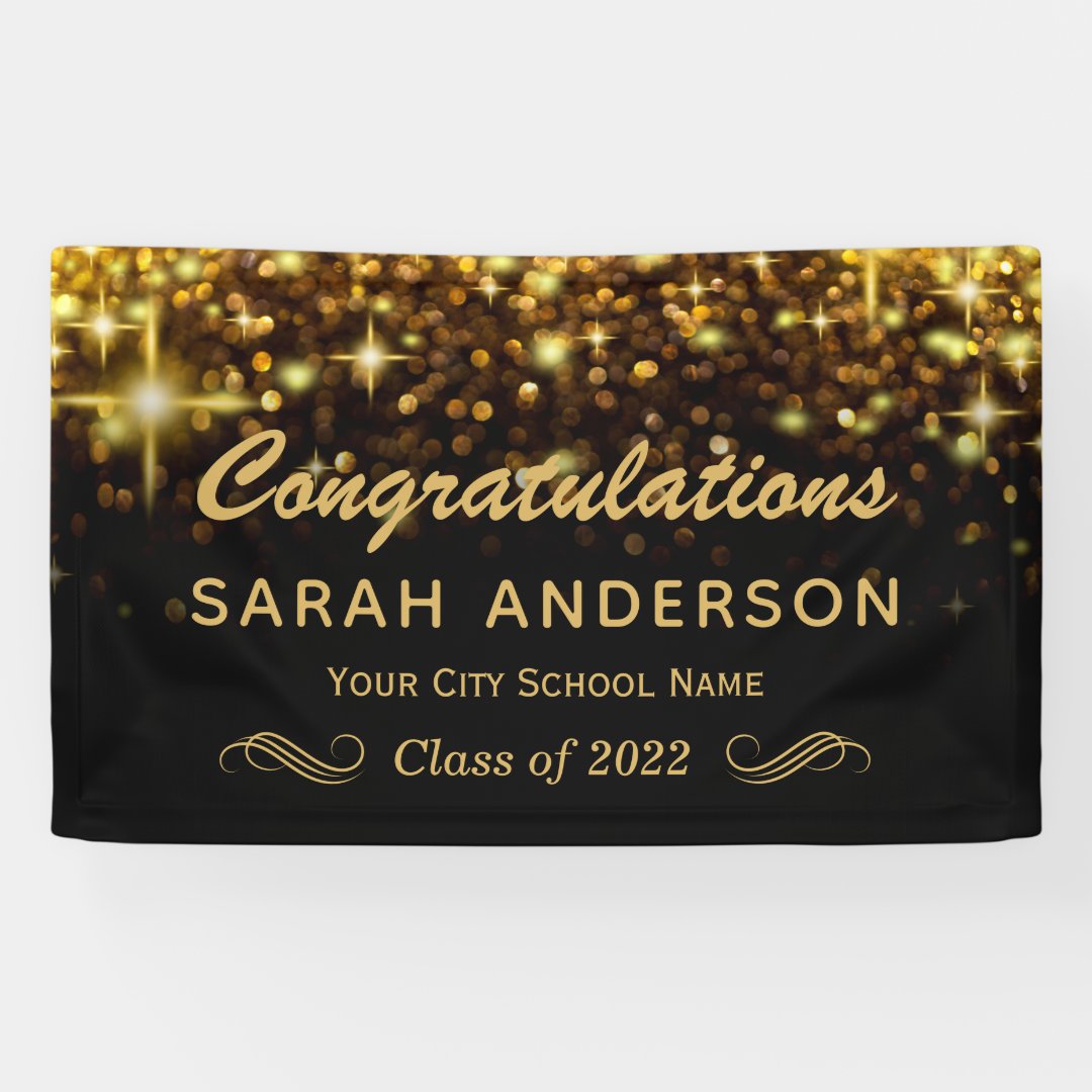 Gold Glamour Glitter Sparkles Graduation Party Banner | Zazzle