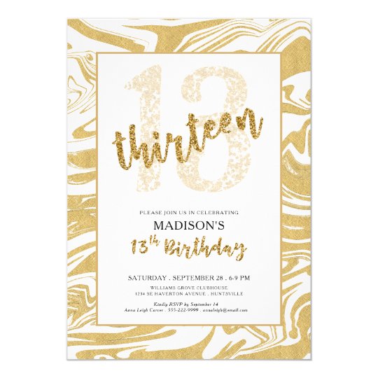 Gold Glitter 13th Birthday Modern Script Invitation | Zazzle.com