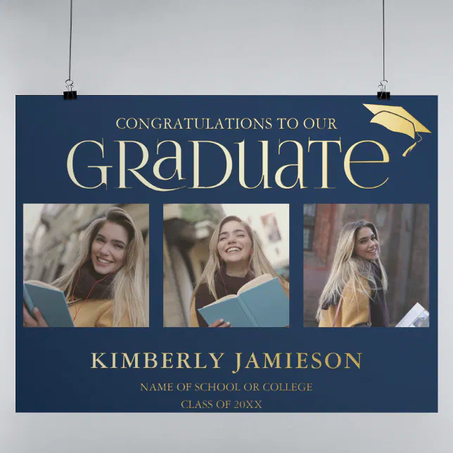 Gold Glitter 3 Photo Graduation Welcome Sign | Zazzle