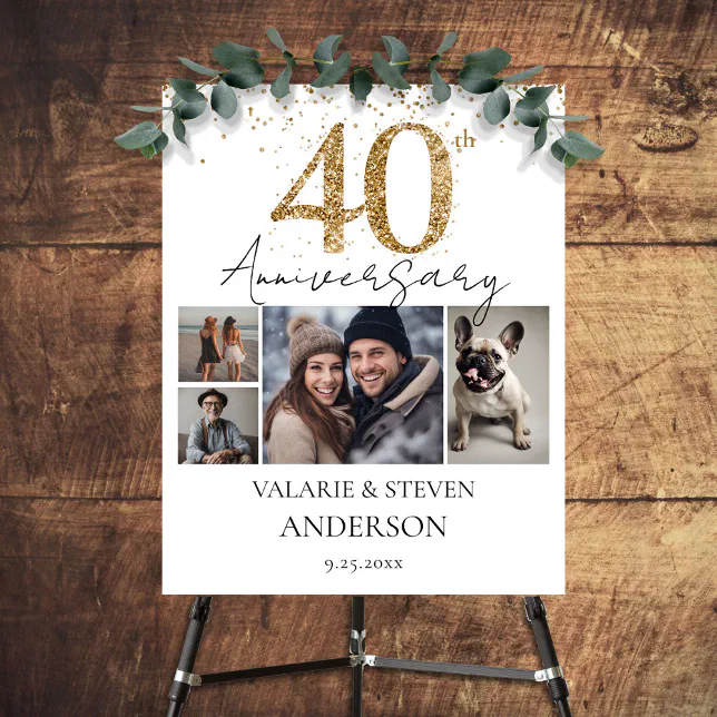 Gold Glitter 4 photo 40th Wedding Anniversary Foam Board | Zazzle